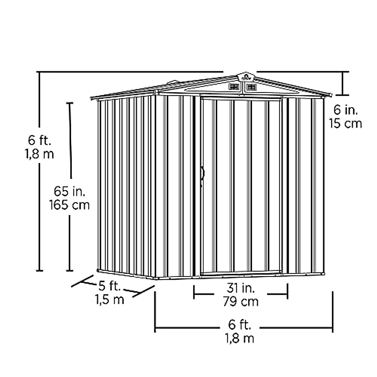 ARROW 6' x 5' EZEE Galvanized Steel Low Gable Shed Cream with Charcoal, Storage Shed with Peak Style Roof