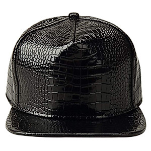 XRDSS Men Women PU Leather Hip-Hop Flat Bill Snapback Hat Crocodile Baseball Caps Black