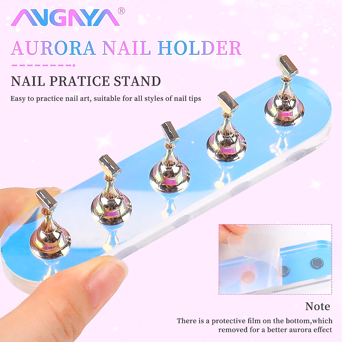 ANGNYA Nail Stand for Press on, 2 Set Aurora Nail Holder for Painting Nails Press on Nail Stands with 96 Pcs Reusable Sticky Putty for Nail Art Display Home & Salon Use