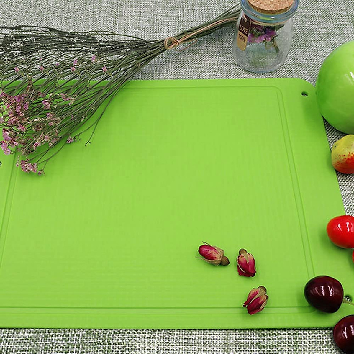 Kingneed Silicone Chopping Mat Flexible Thick Cutting Board Food Grade Material Odorless Two Sided Non-Slipping 0.15 inch Thickness, 12.6 x 9.6 inch for Kitchen (Fluorescent green)