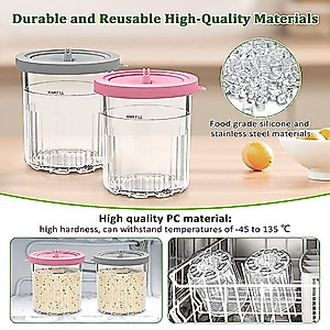 OPMGUWZY Pint Containers for Ninja Creami with Silicone Lids and Stainless Steel Spoon 4 Pack Compatible with NC299AMZ NC300s NC301 and CN301CO Series Ice Cream Maker, Airtight and Dishwasher Safe