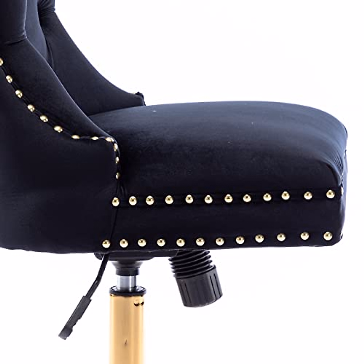Guyou Black and Gold Vanity Chair Upholstered Velvet Home Office Desk Chair Swivel Desk Chair with Tufted Buttons for Bedroom (Black)