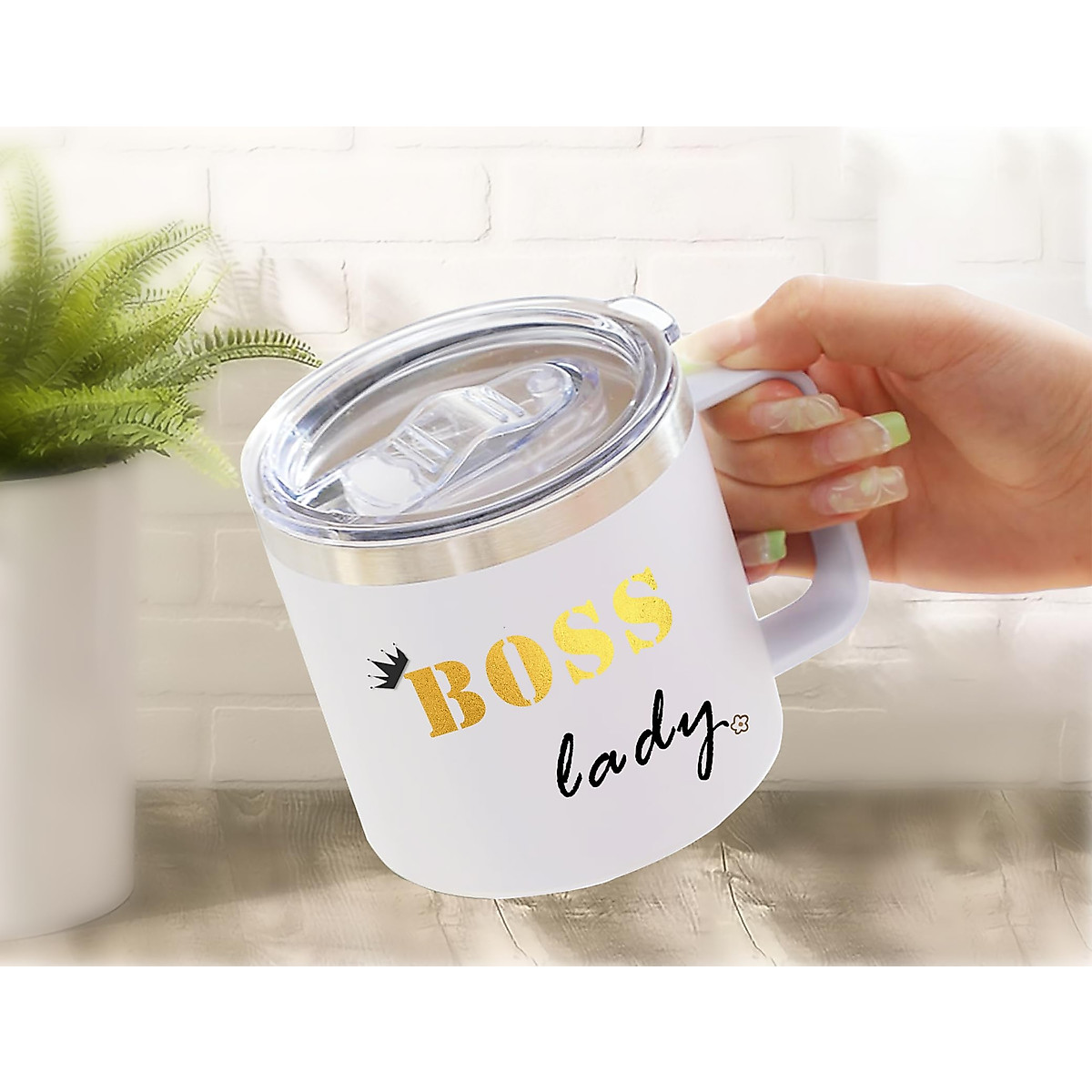 EchoMaven Bosses Day Gifts for Her, Boss Lady Gifts, Boss Lady Appreciation Gifts, Boss Lady Stainless Steel Coffee Mug with Lid Straw, Birthday Christmas Gifts for Boss Lady Women, Black