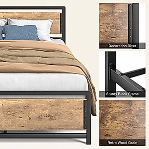 Gizoon 11'' Full Bed Frame W/Large Under-Bed Storage, Metal Platform Bed W/Industrial Headboard W/Rivet, Sturdy Iron Slat, No Noise, Easy Assembly, Mattress Foundation, No Box Spring Needed, Retro