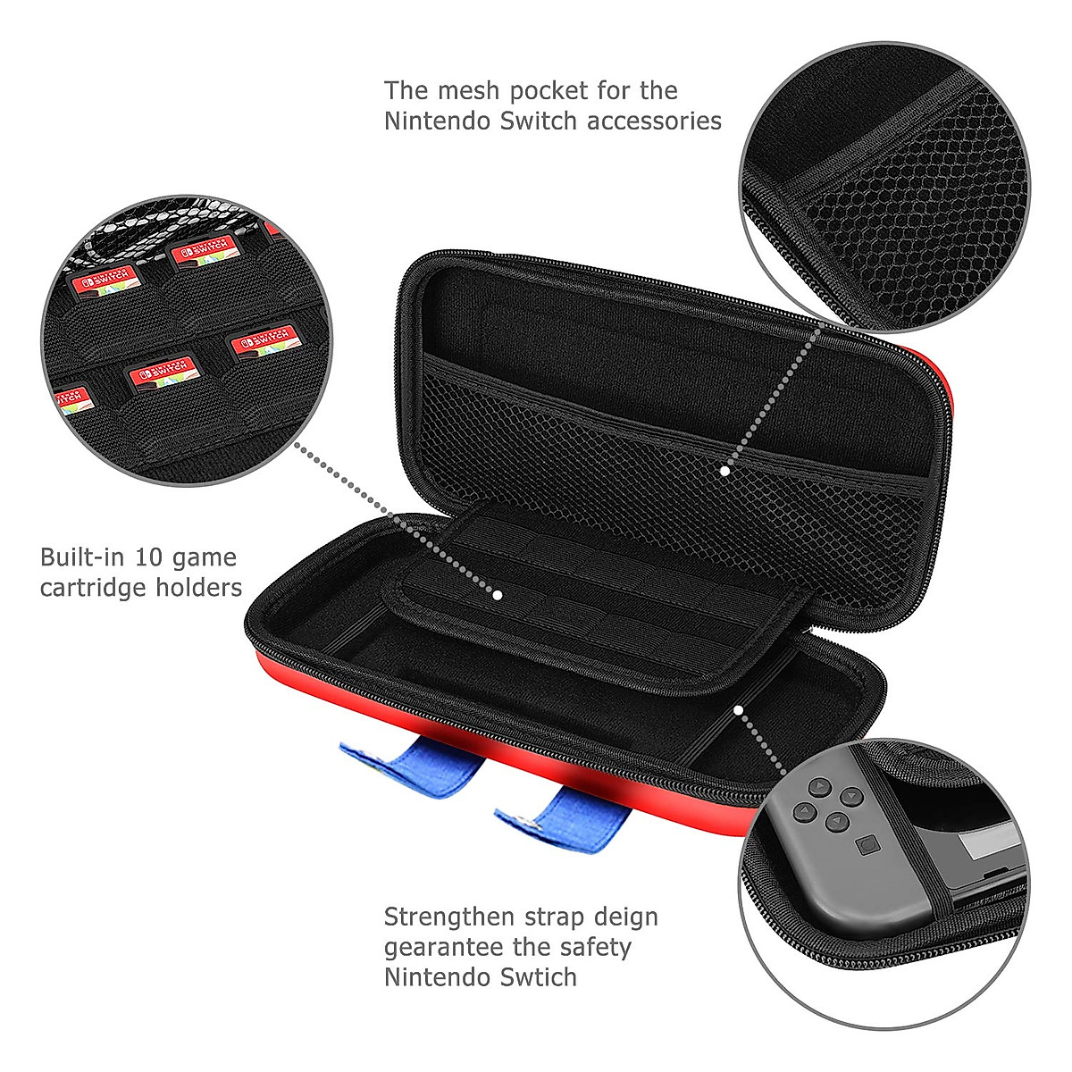 TNP Travel Case for Nintendo Switch Mario Theme Portable Travel Carry Hard Shell EVA Material Pouch Traveler Deluxe Cover with Strap Handle for Switch Console, Joy Con Controller, Game Card Holders