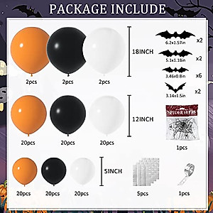 ZFUNBO 139 Pack Halloween Balloon Arch Garland Kit, Orange Black White Balloons Balloons Set with 3D Bat Sticker Spider Web for Halloween Party Decorations Baby Shower Birthday Party