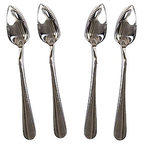 Four (4) Grapefruit Spoons and Two (2) Grapefruit Knives, Stainless Steel, Serrated Edges With BONUS Sponges