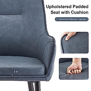 TUKAILAi Modern Design Dining Chairs Set of 4, Faux Leather Accent Chairs with Cushioned Seat and Arms, Upholstered Leisure Armchairs for Kitchen Restaurant Commercial (Blue)