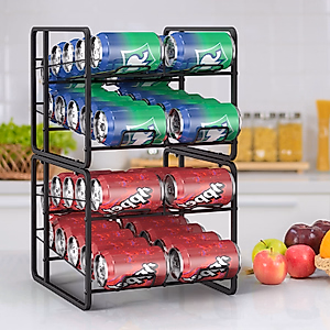 Soda Can Organizer for Refrigerator Can Organizer for Pantry Beverage Can Dispenser for Fridge Soda Organizer for Refrigerator Can Storage Organizer Rack for Refrigerator, Cabinet, Pantry, Black