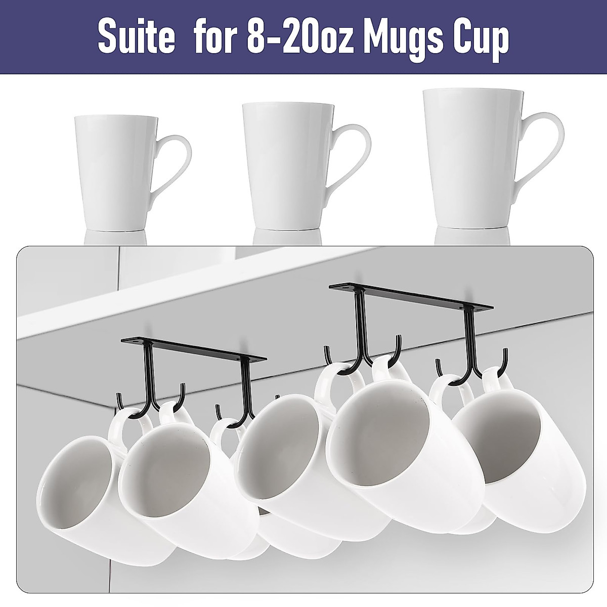 VIAV Coffee Cup Holder-Mug Hooks Holder for Cabinet,Cup Organizer for Kitchen Cabinets and Storage Handing Coffee Cup Mug Rack for Kitchen Cabinet Organizer(2PCS)