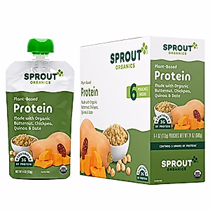 Sprout Organic Baby Food Pouches Stage 3 Plant Powered Protein, Butternut Chickpea Quinoa and Dates, 4 Ounce Pouches (Pack of 12)