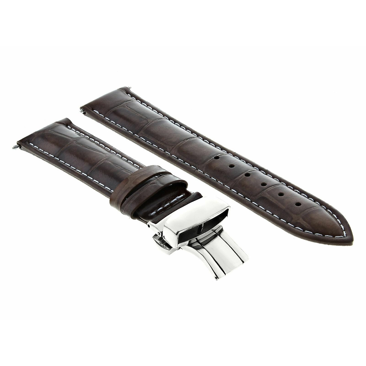 Ewatchparts 18MM LEATHER WATCH STRAP BAND COMPATIBLE WITH IWC PILOT PORTUGUES DEPLOY CLASP D/BROWN WS