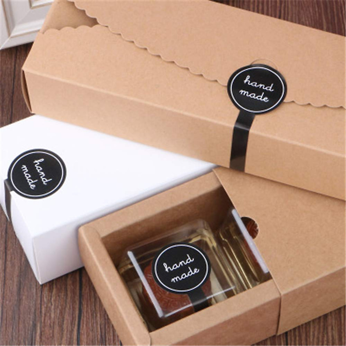 Beyonday 200pcs Handmade Lollipop Baking Stickers, Long Label Sealing Stickers for Cake Box/Tins/Jars/Coffee Cups/Bottles, Self-Adhesive Bakery Stickers, Gift Wrapping Tamper Evident Seal Labels