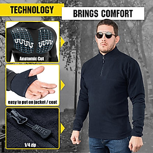 M-Tac Quarter Zip Pullover Men - Fleece Lined Thermal Shirt for Men - Lightweight Dark Navy Blue Tactical Long Sleeve Shirt Top Delta (XL)