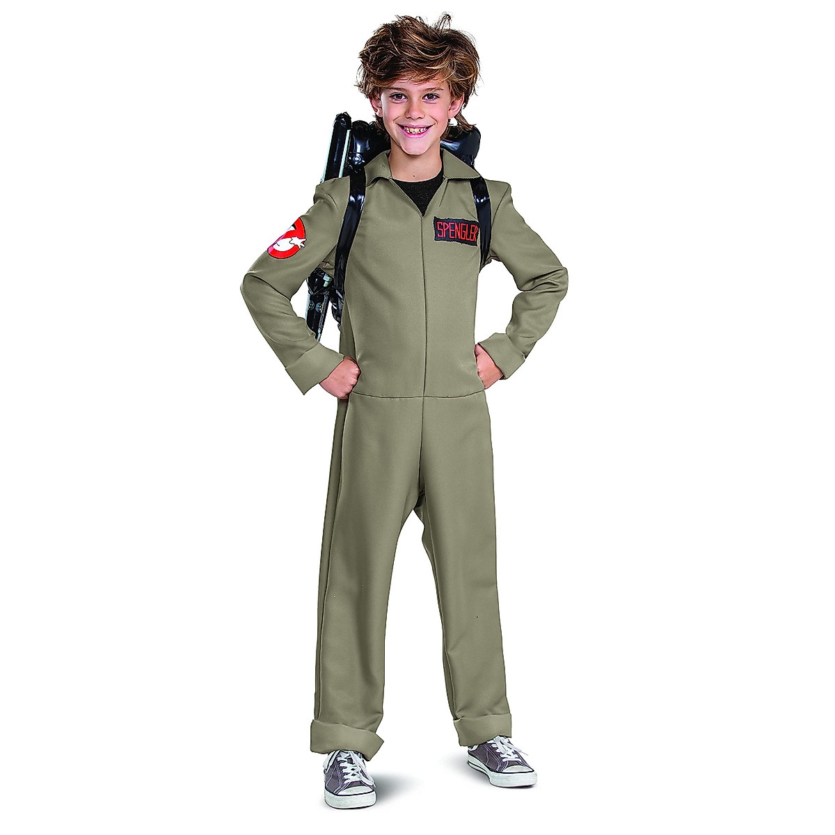 Ghostbusters Costumes for Kids, Official Ghostbusters Afterlife Movie Costume Jumpsuit with Inflatable Proton Pack, Classic Kids Size Large (10-12)