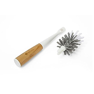Full Circle Clean Reach Bottle Brush with Replaceable Bristle Brush Head, Bamboo Handle, White