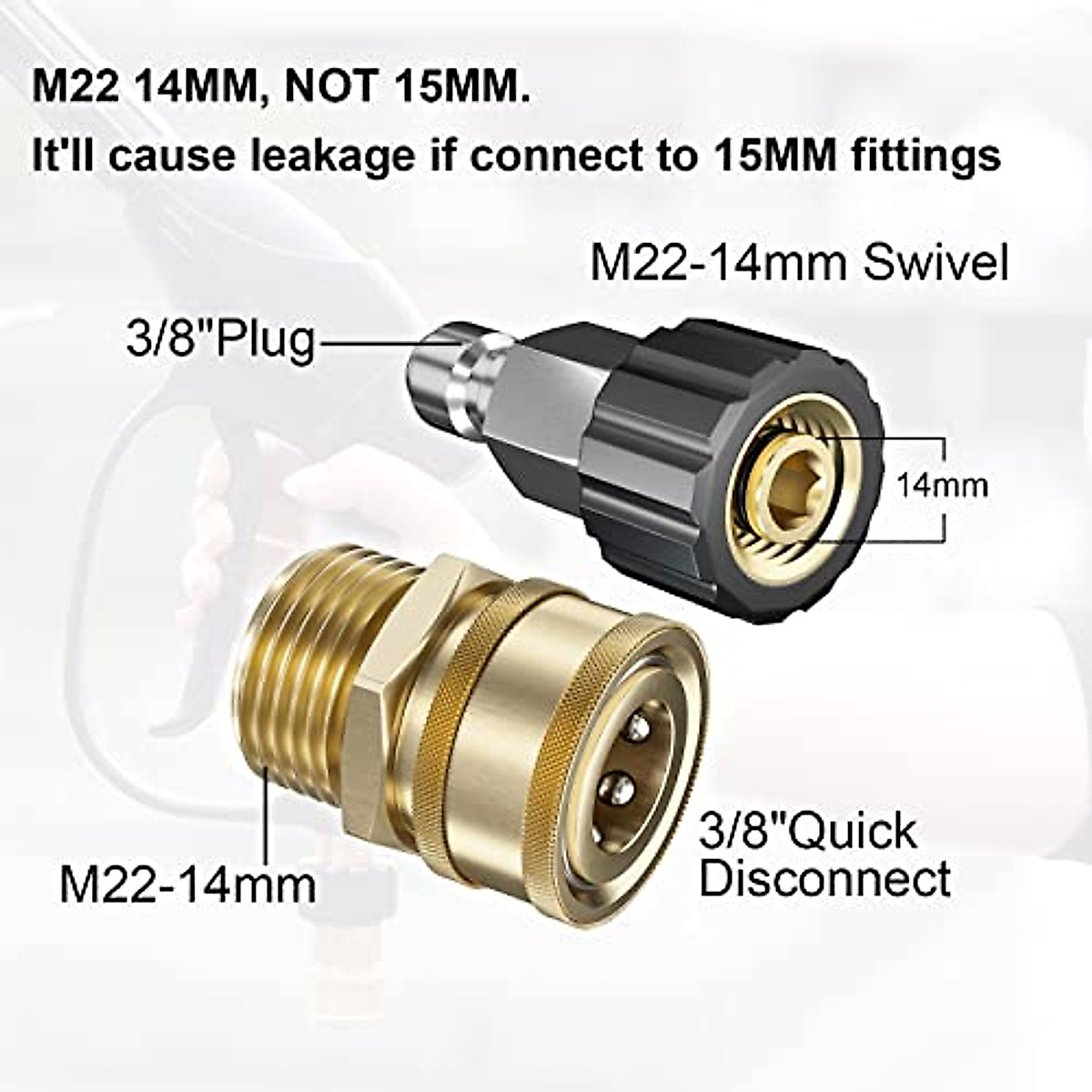 POHIR Pressure Washer Adapter Set, Garden Water Hose Quick Connect Kit, M22 Swivel to 3/8'' Quick Connect, 3/4" to Quick Release, Metric M22 15mm Male Thread to M22 14mm Male Fitting, 9-Pack