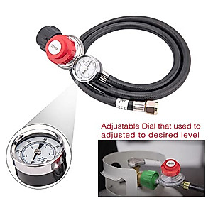 YOHIB 4FT Adjustable Propane Regulator with Hose High Pressure, 0-30PSI Gauges LP Gas Grill Adjustable Regulator Hose Fit for QCC1 Tank, BBQ Grill, Burners, Fryers, Heaters, Cooker