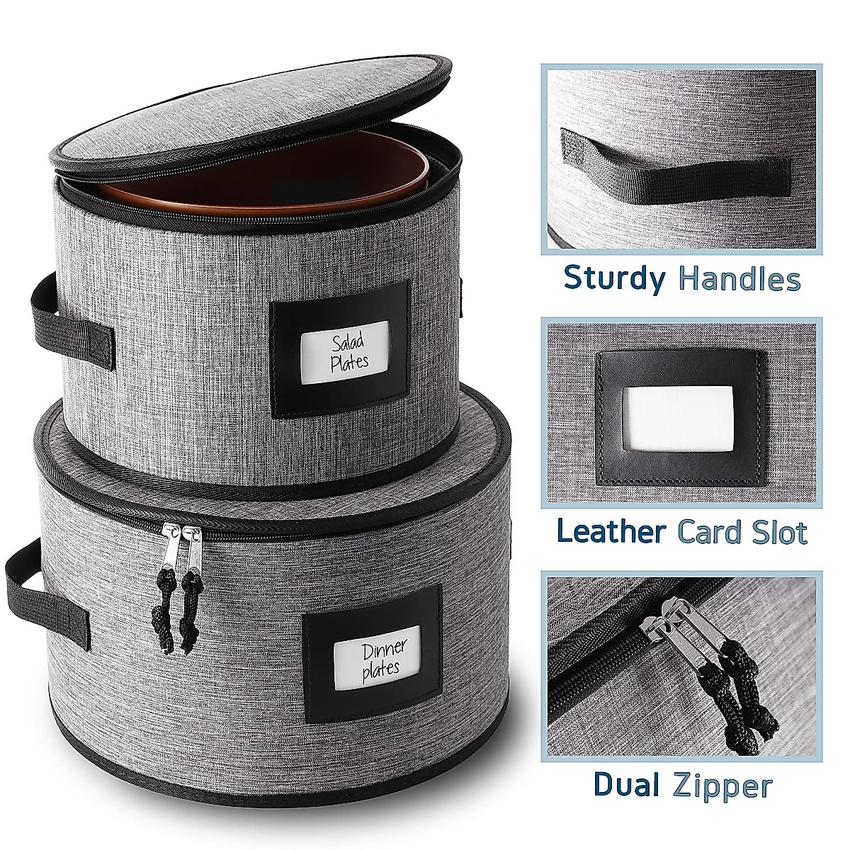 Fine China Storage Containers Hard Shell – 5 Piece Dish Storage Containers, Quilted and Stackable Mug Storage and Plate Storage Containers, Dish Organizer with Dividers for Moving and Seasonal Storage