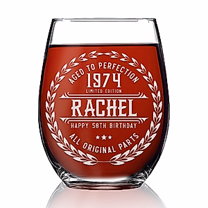 50th Birthday Gifts for Women - Personalized Wine Glass - Funny Novelty 50 Year Old Woman Gift Ideas - 50th Decorations for Her, Wife, Friend - Unique 50th Birthday Present for Her 1974 Gift