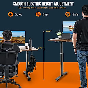 SuperHandy Standing Desk Adjustable Height (63'' x 30'') w/Wireless Charging, USB-C & AC Outlets, 3 Memory Presets - Large Electric Sit-Stand Adjustable Height up to 49'' - Rustic Wood