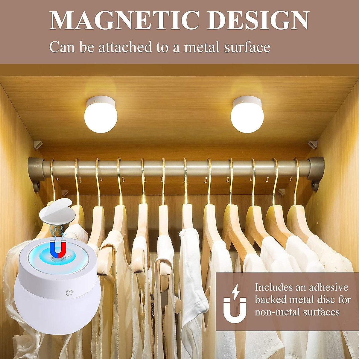 Rechargeable Battery Operated Powered Light Bulbs with Remote Control 2 Pack,Wireless Detachable Magnetic USB Charging LED Bulb, 380 LM Dimmable, 3 Colors, Timer,12 Colors Selectable Puck Lights Bulb