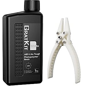 GratKit Upgraded ABS-Like 3D Printer Resin, High Toughness 405nm UV Curing Resin, Scratch Resistant and Compatible with SLA, LCD and DLP Printers for Industrial Parts Printing - 1000g, White