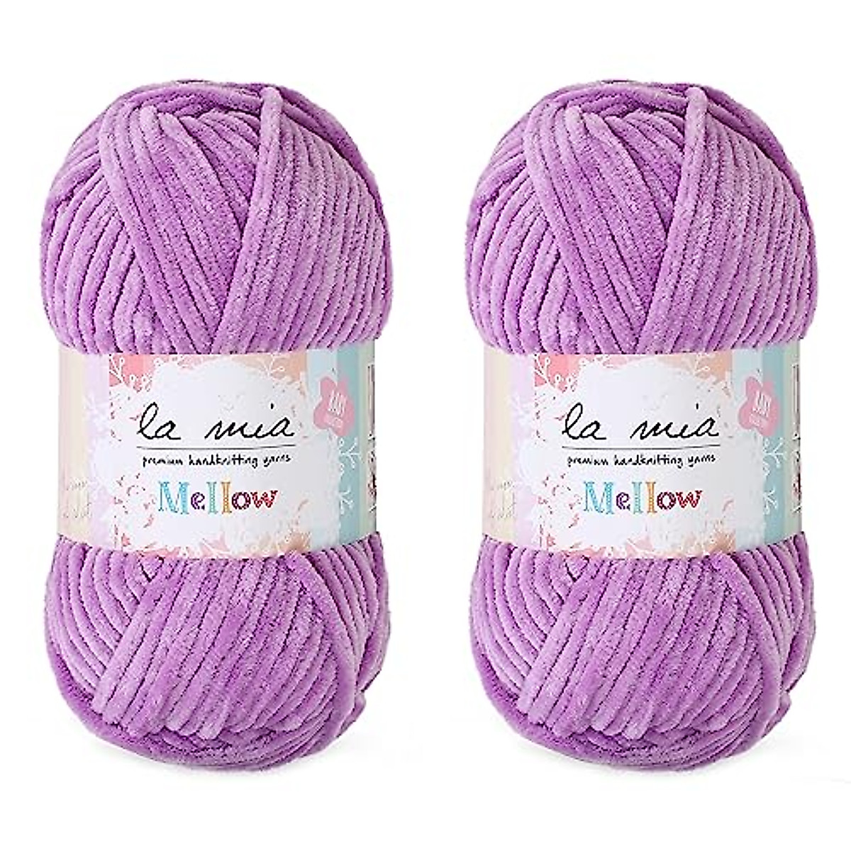 2 Skein La Mia Mellow Velvet Chenille Yarn for Knitting and Crocheting Baby Clothes, Blankets and Accessories, 100% Polyester, 100 gr (3.5 oz) / 115 m (125 Yards), Super Bulky, Purple - 941