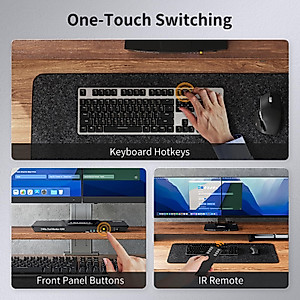 TESmart HDMI KVM Switch 2 Monitors 2 Computers 4K@60Hz, USB 2.0, Dual Monitor KVM Switch HDMI 2 Port Extended Display, EDID emulators, L/R Audio, Hotkey Switch, Button Switch with Input Cables