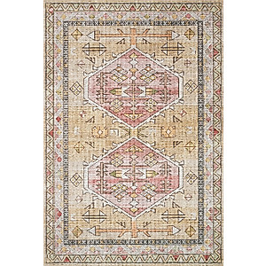 Loloi II Skye Collection SKY-04 Gold/Blush 9'-0" x 12'-0", 13" Thick,Area Rug,Soft,Durable,Vintage Inspired,Distressed,Low Pile,Non-Shedding,Easy Clean,Printed,Living Room Rug