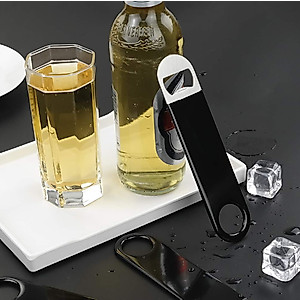 Saedy 3 Pcs Rubber Flat Bottle Opener, Bartender Bar Flade Speed Opener Stainless Steel, 7 Inch, Black