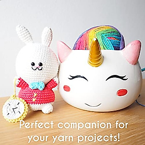 Unicorn Yarn Bowl for Knitting - Ceramic Knitting Bowl Extra Large 8.5”- Ceramic Yarn Bowl Crochet Accessories Yarn Holder Storage Gift for Knitters
