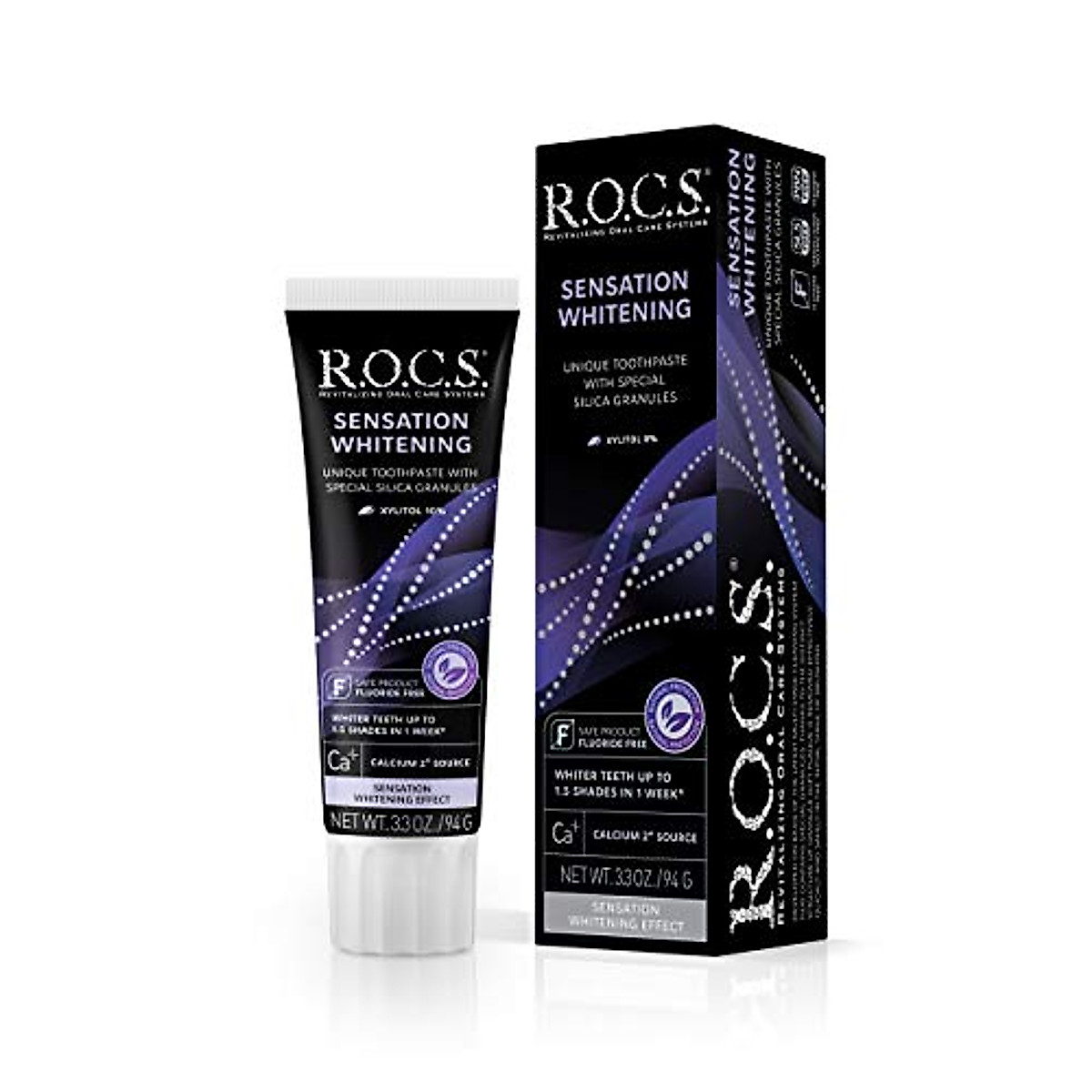 R.O.C.S. Toothpaste - Plaque Removal with Silica Cleaning Granules - Enjoy White Bright Strong Teeth and Healthy Gums - Natural Non-Fluoride Oral Care (Sensation Whitening, Pack of 1)