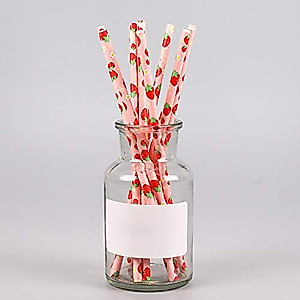 100 Pcs Disposable Straws, Biodegradable Paper Straws for Juices, Shakes, Smoothies, Party Supplies (Strawberry)