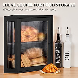 BRONYPRO Double Layer Corner Bread Box for Kitchen Counter with Height-adjustable Partition, Large Black Bamboo Wooden Bread Box for Multiple Loaves, Modern Breadbox for Kitchen Countertop