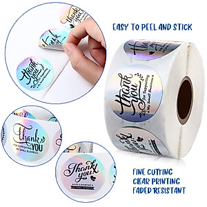 600 Thank You for Supporting My Small Business Stickers Thank You Label Stickers Holographic Silver Roll Adhesive Business Labels Rainbow Holo Stickers for Boutiques Shop Wrapping Supplies (1.5 Inch)