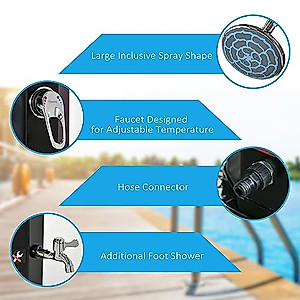 Outsunny 7ft Outdoor Solar Heated Shower with 360 Rotating Shower Head, Foot Shower Faucet, Temperature and Pressure Adjustable, Holds 9.2 Gallons for Backyard Pool