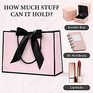 JMANNI Gift Bags, Large Gift Bags, 1Pcs Paper Gift Bag with 2 Tissue Paper and 1 Greeting Cards, Present Bags with Handles for Women Girls Bridesmaid Birthday Valentines Wedding Party (Black-Pink)