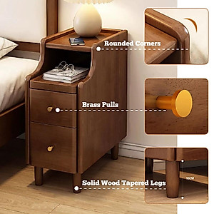 Delucuption Small Bedside Table Wood Nightstand for Bedroom Side Table with Storage No Assembly Required End Table Bedroom Furniture Organize Essentials(Walnut,11.8x15.7x19.7in)
