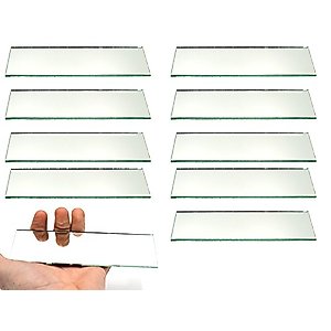 10 Pack Rectangular Plano Glass Mirror, 6" x 2" - 2mm Thick Approx. - Eisco Labs