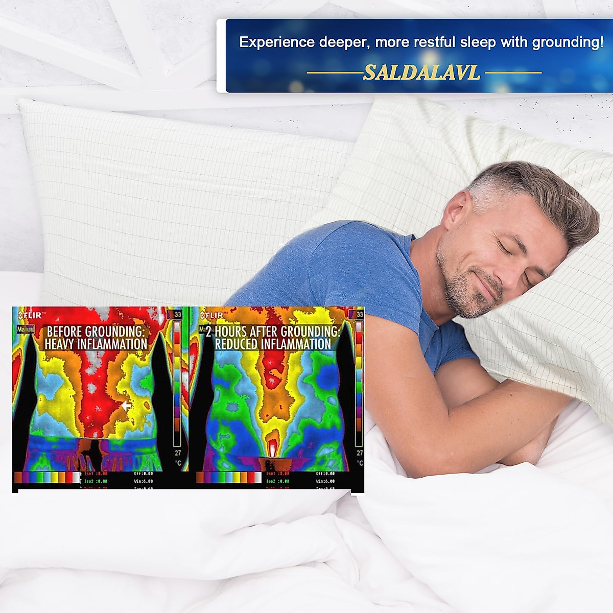 Grounding Pillowcase Queen Conductive Grounding Pillow Cases Organic Cotton Grounding Sheets with 15ft Grounding Cord for Better Sleep Pain Relief Improve Energy (20X30in) 1PC