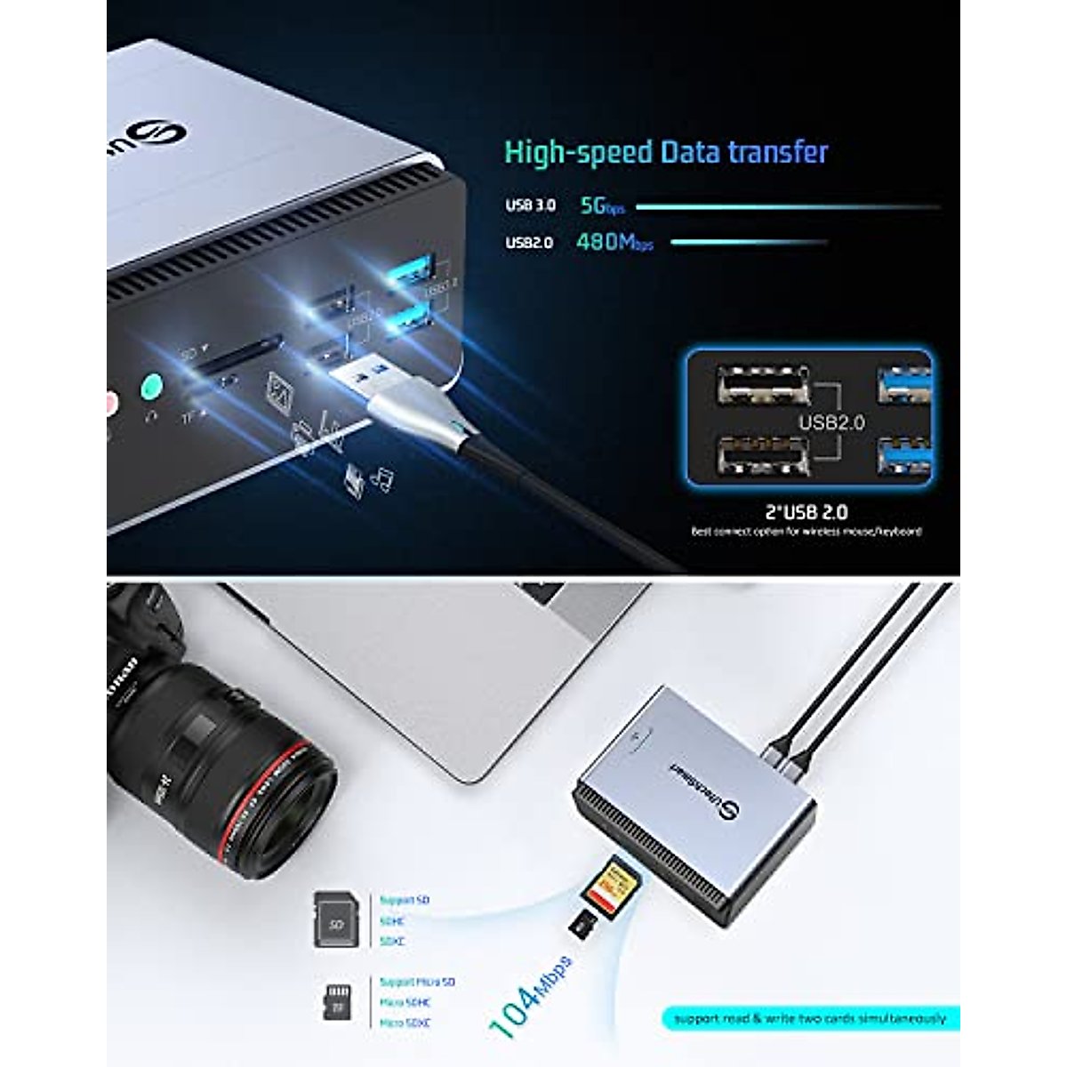 Docking Station, UtechSmart 15 in 1 Triple Monitors USB C Docking Station,Compatible with macOS&Windows,Thunderbolt 3 Dock with SSD Enclosure (2*HDMI,DP, PD3.0,SD/TF,RJ45,Audio&Micro,USB Ports)
