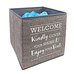 Premium Granite Linen Look Foldable Shoe Cover Bin, Indoor Real Estate Bootie Box Perfect Supply for an Open House (11x11 Shoe Cover Holder, Granite)