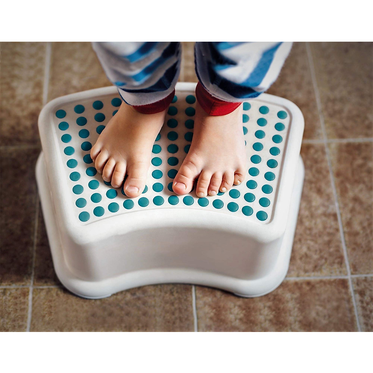Addis Kids Bathroom Booster Step Stool, White/Blue, 24 x 36.5 x 13 cm