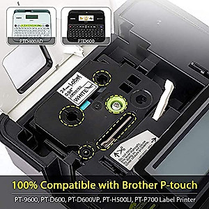 3 Pack Black + 3 Pack White 24mm Label Tape Replacement for Brother P-Touch TZe-251 TZe-355 Tape, 1" (24 mm) Standard Laminated for PTD600 PTP710BT PTP750W, 6-Pack