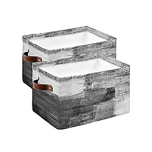 Oil Painting Abstract Storage Bins 2 Pack, Large Waterproof Storage Baskets for Shelves Closet, Geometric Black White Grey Storage Basket Foldable Storage Box Cube Storage Organizer with Handles