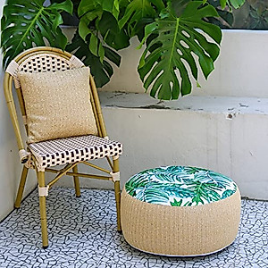 weruisi Woven Inflatable Ottoman with Air Pump D21”x H10” Outdoor Indoor Pouf Patio Footrest Stool with Portable Handle, Round Ottoman for Patio Garden, Camping, Bedroom, Living Room…