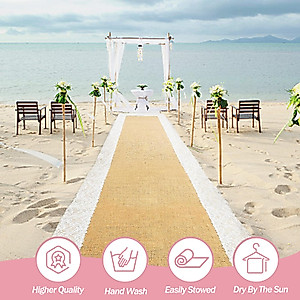 FUYITE Burlap Aisle Runner for Wedding Ceremony, 36" x 20ft Natural Burlap Wedding Aisle Runner with Lace, Jute Vintage Seamless Rustic Charm Wedding Runner Aisle Outdoor