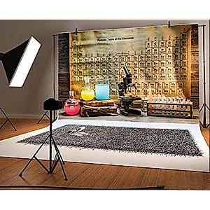 Leyiyi 7x5ft Vintage Chemistry Lab Backdrop Rustic Wooden Cottage Rural Studio Chemist Microscope Retro Periodic Elements Table Photo Background Cowboy Kids Birthday Portrait Studio Prop Vinyl Banner