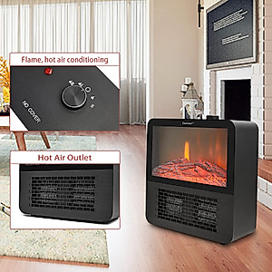 CONROWR 17inch Recessed Electric Fireplace Plug-in Heater, Recessed Freestanding Fireplace, Adjustable Flame Brightness Speed, Low Noise, 1600 Watts, Black